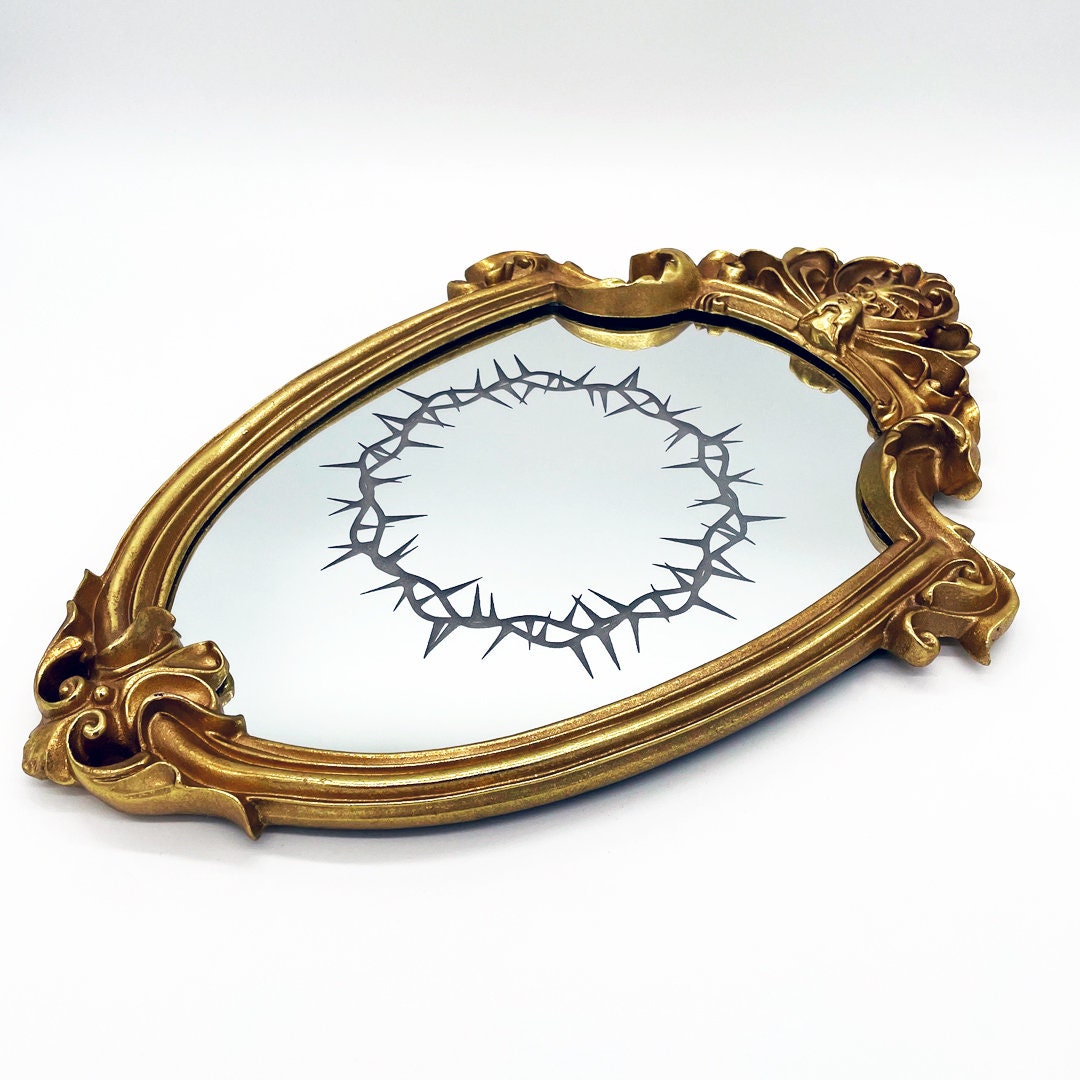 Engraved Glass Mirror With Crown of Thorns Design, Crown of Thorns Art ...