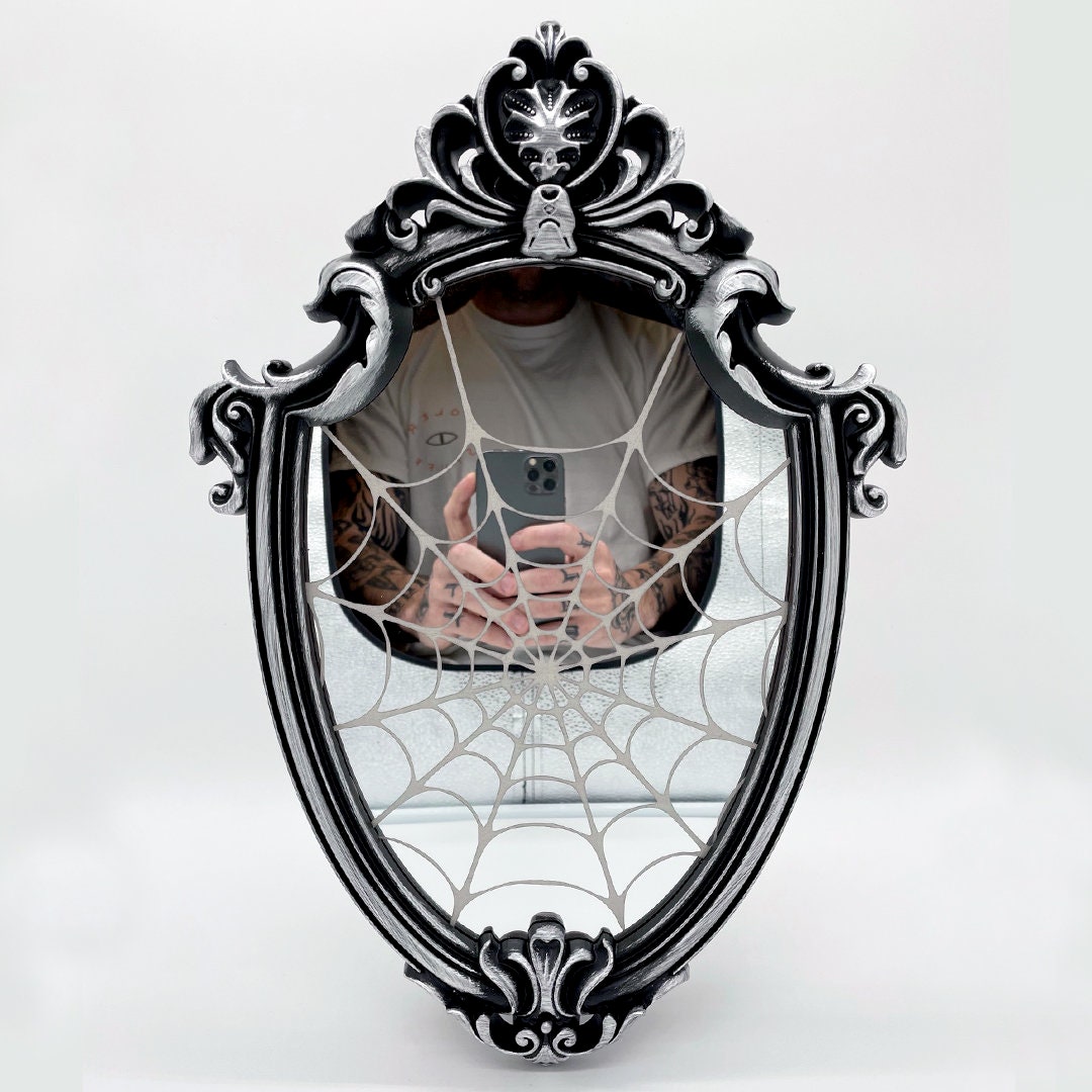 Engraved Glass Mirror With Spiderweb Design, Spiderweb Art, Laser ...