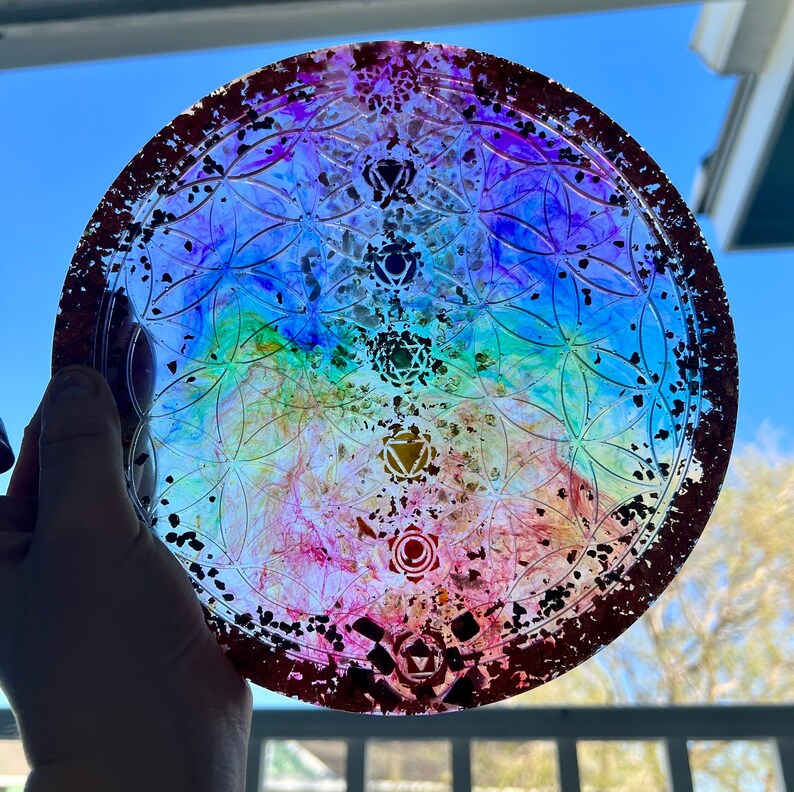 Seven Chakra Flower of Life Crystal Grid Tray With Crystal Chips ...