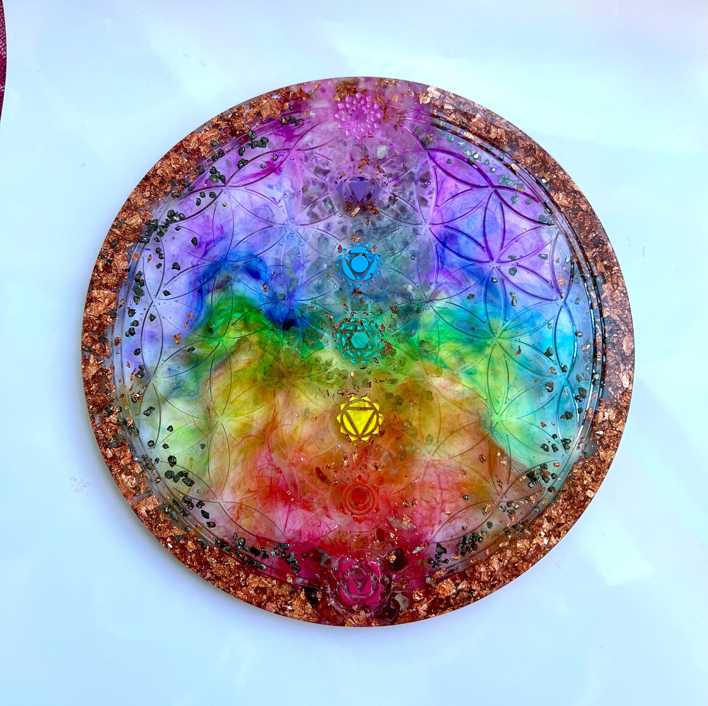 Seven Chakra Flower of Life Crystal Grid Tray With Crystal - Etsy