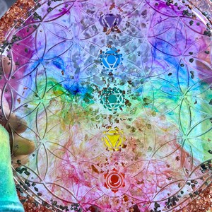 Seven Chakra Flower of Life Crystal Grid Tray With Crystal Chips ...
