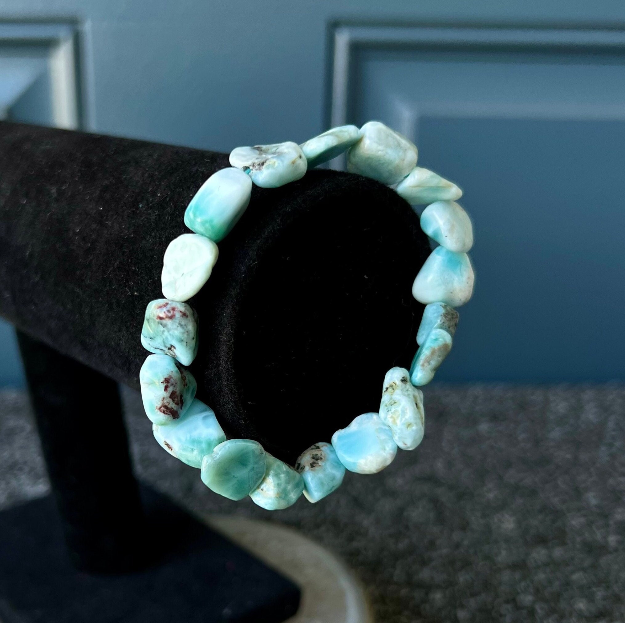 Grade A Larimar Bracelet, High Quality Larimar Crystal Bracelet, Rare Larimar Jewelry, Spiritual ...