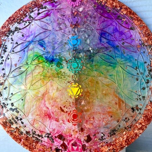 Seven Chakra Flower of Life Crystal Grid Tray With Crystal Chips ...