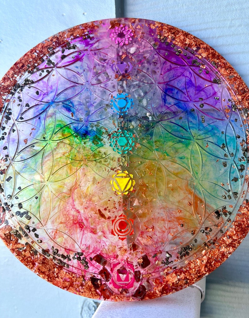 Seven Chakra Flower of Life Crystal Grid Tray With Crystal - Etsy