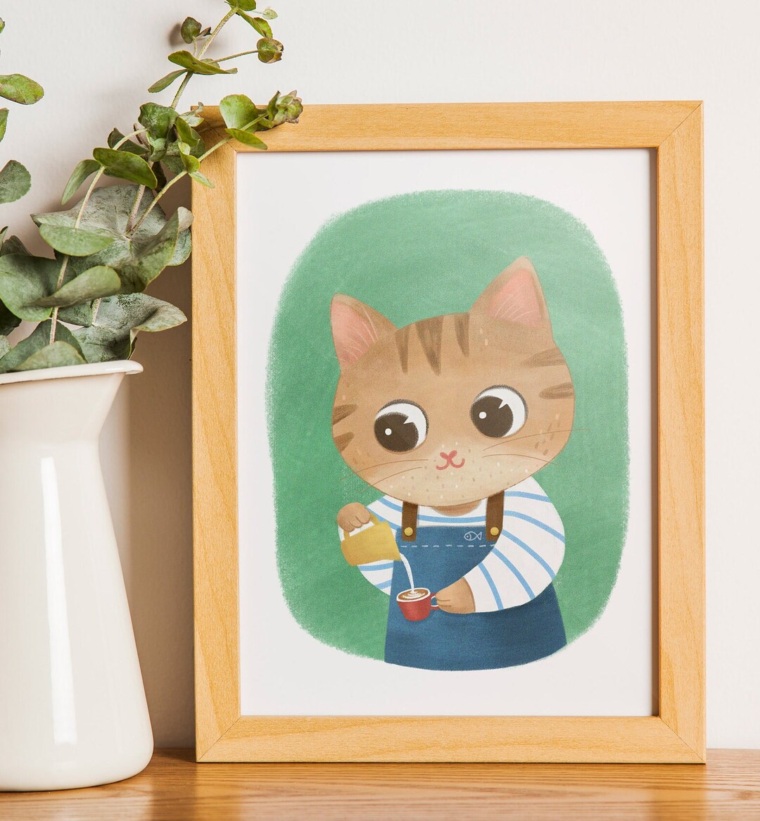 DIGITAL DOWNLOAD Wall Art, Cat Wall Art, Coffee, Barista, Animal ...