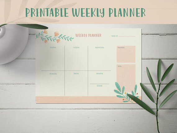 Printable Weekly Planner Calendar Cute Floral Instant - Etsy