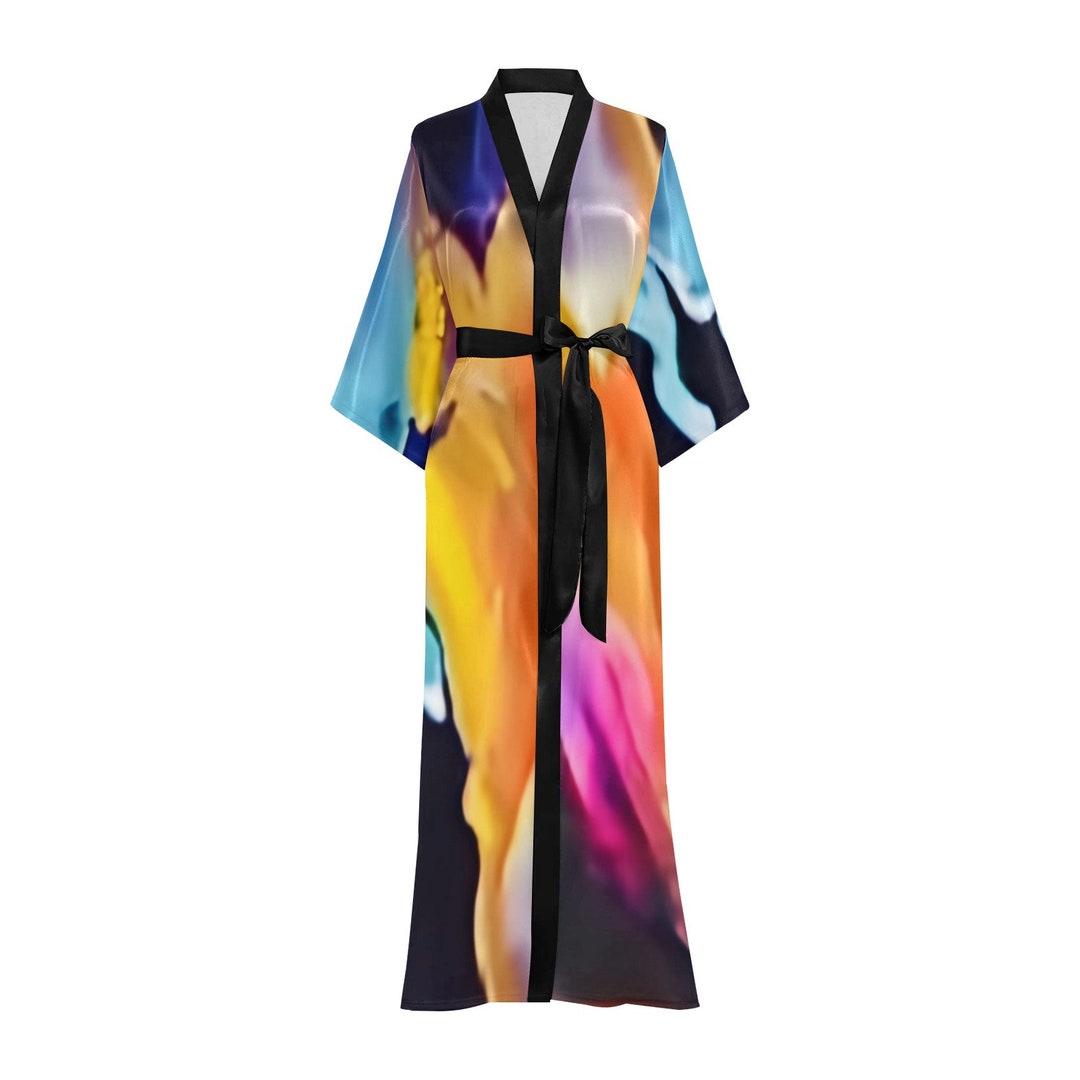 Women's Long Polyester Kimono Robe, Lightweight Beach Cover-up, Floral ...