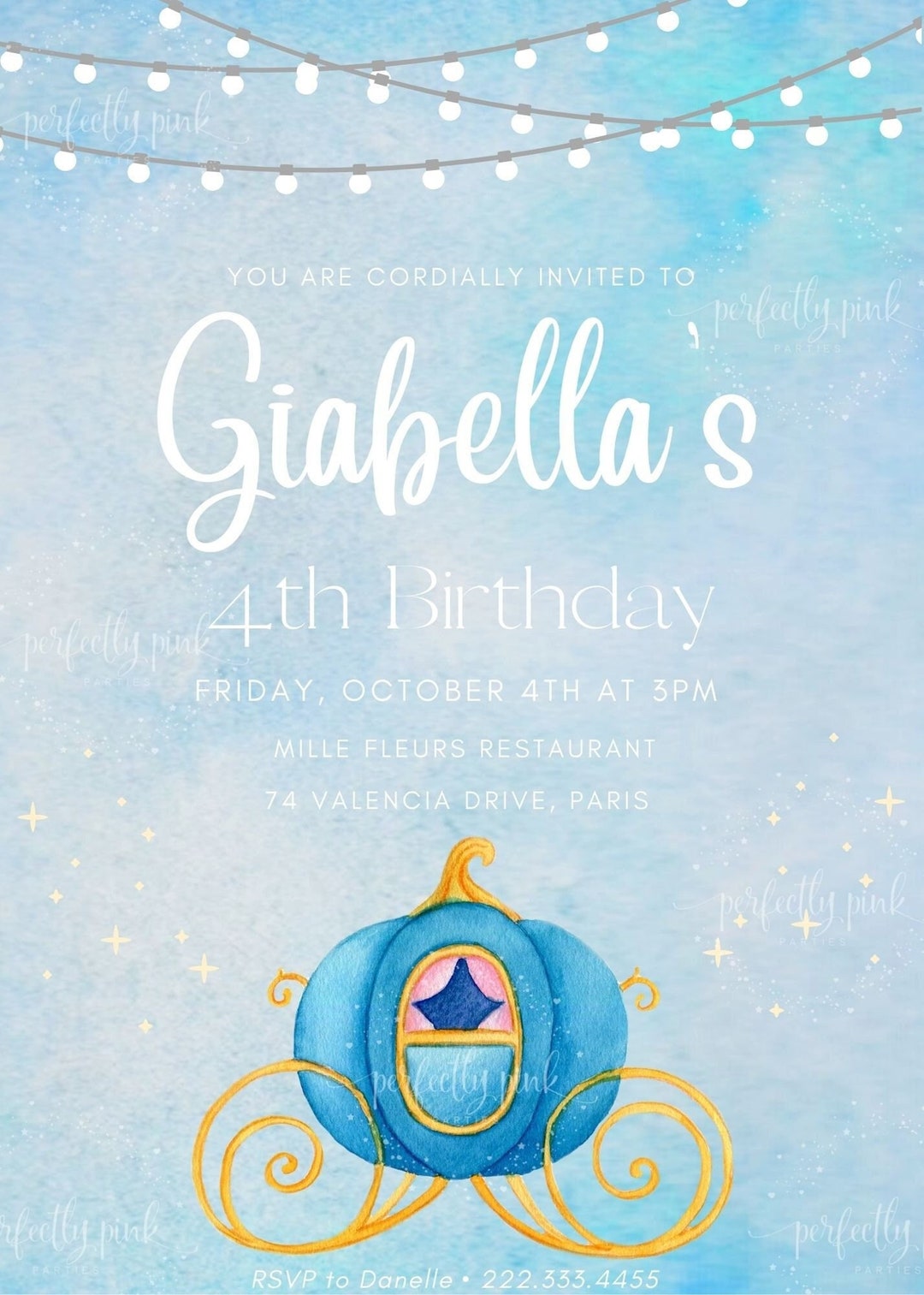 Princess Carriage Cinderella Birthday Invitation Invite Party Magical ...
