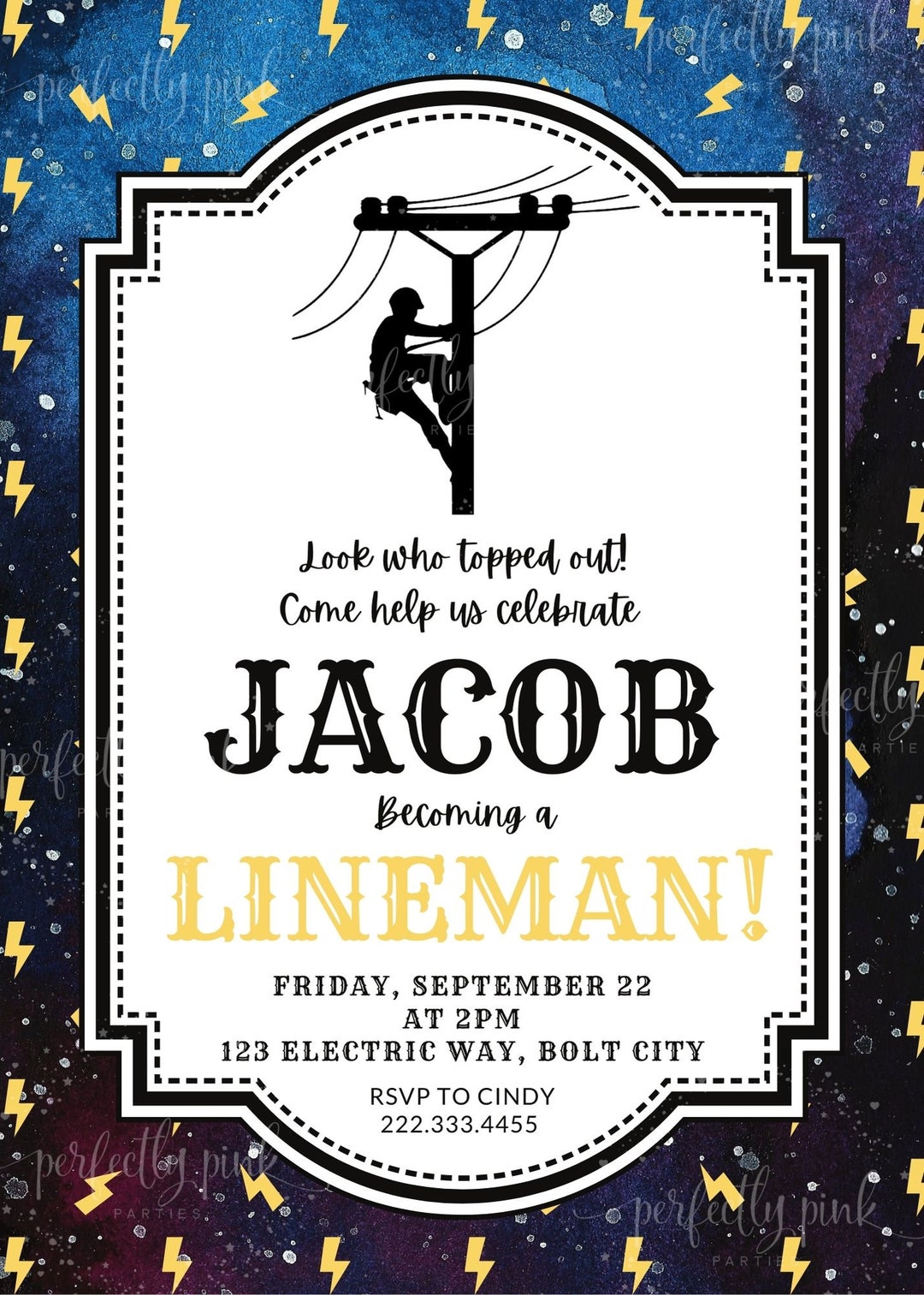 Lineman Invitation Look Who Topped Out Party Invite Journeyman Lineman ...
