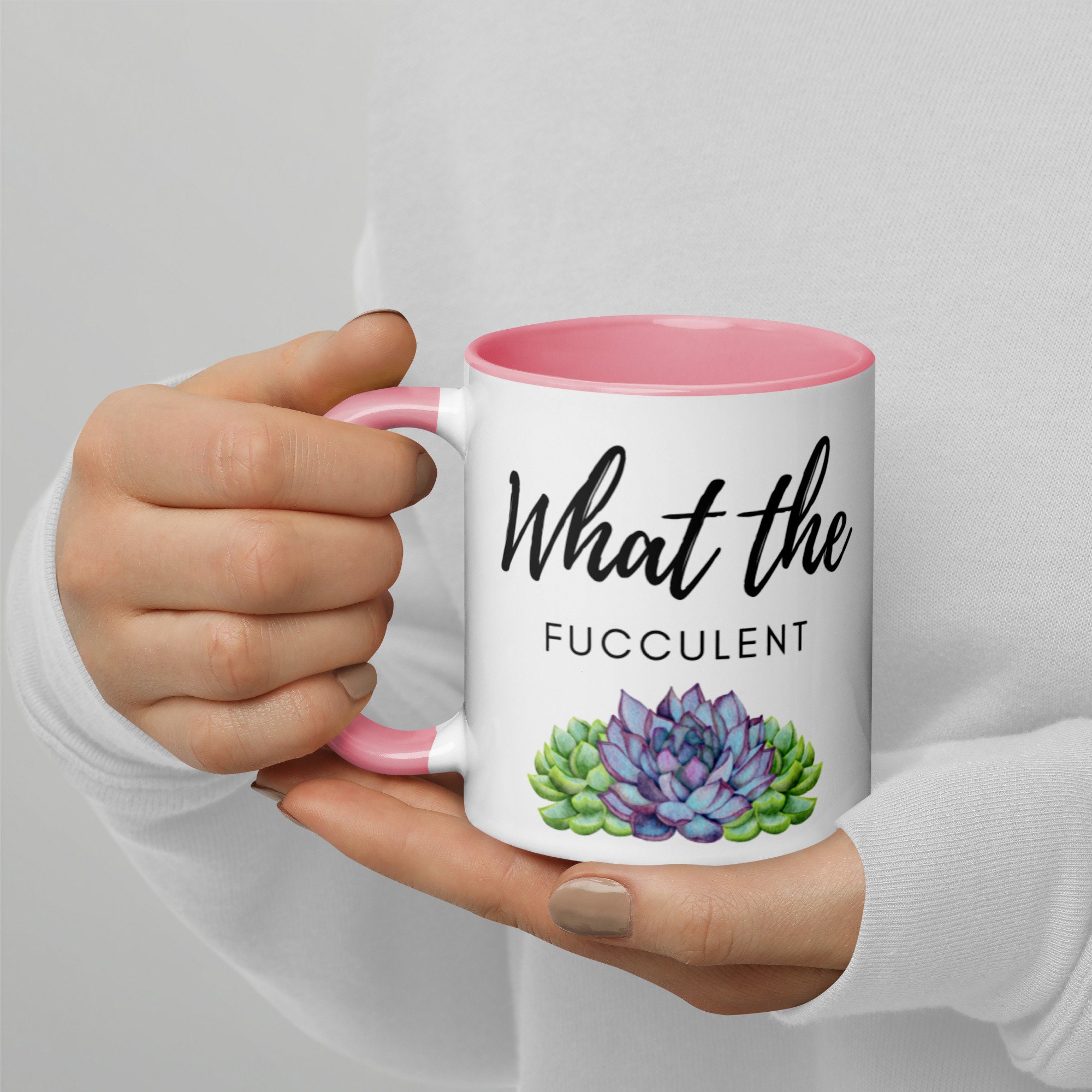 What the Fucculent Mug With Color Inside and Color Handle | Etsy