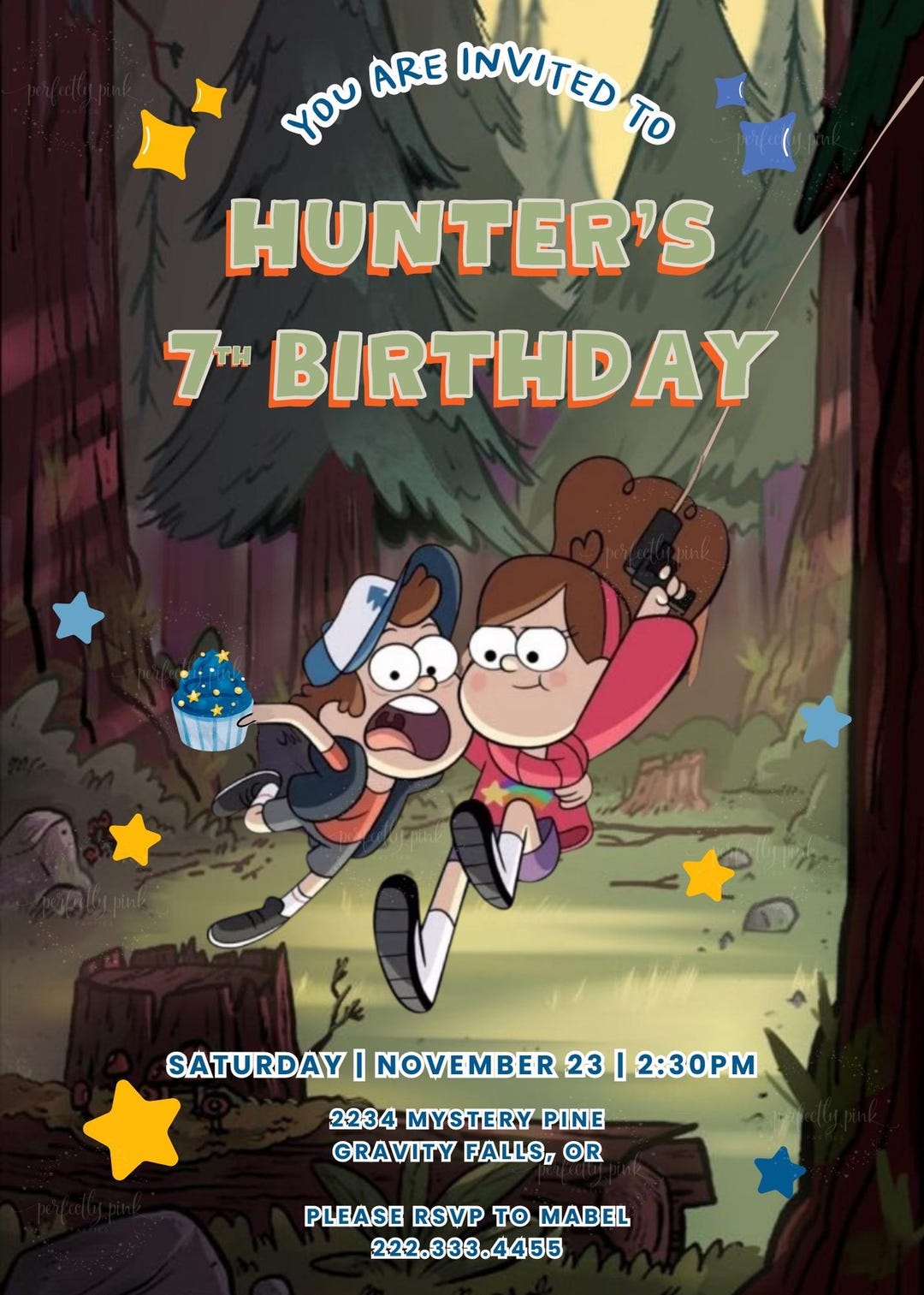 Mabel Dipper Invitation Birthday Party TV Show Kids Teen Invite Bill ...