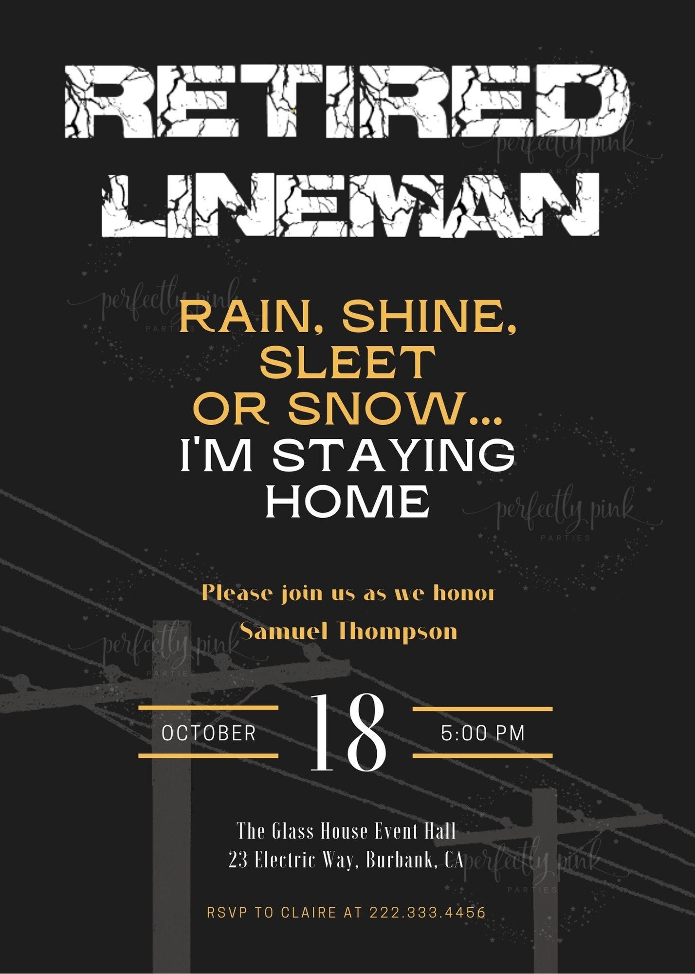 Retired Lineman Invitation Power Lineman Party Invite Power Lines Power ...