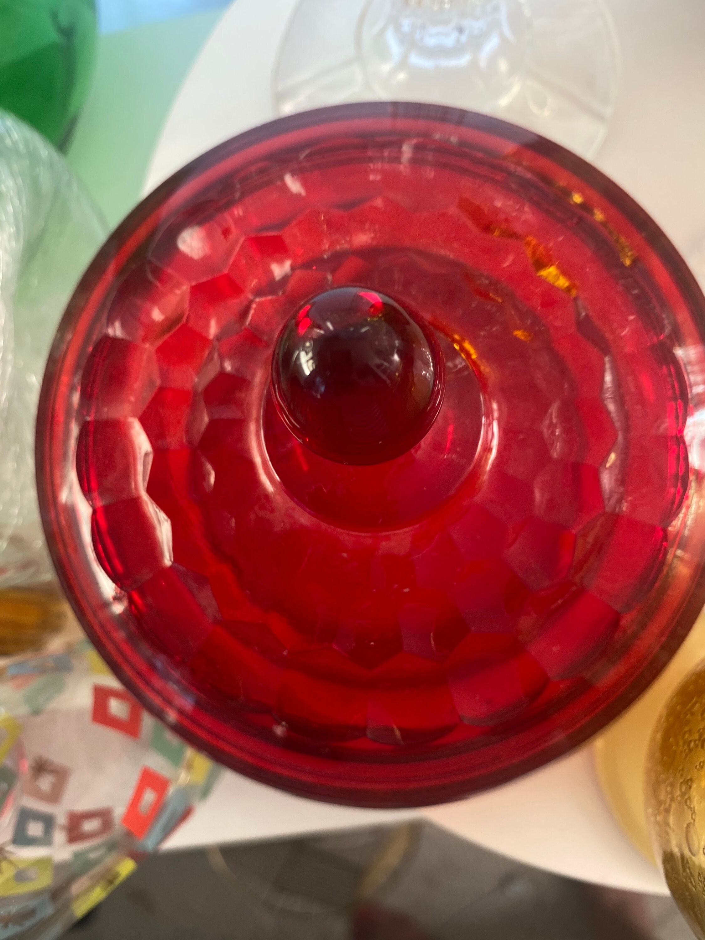 Vintage MCM Ruby Red Glass Bullseye Candy Jar - Etsy