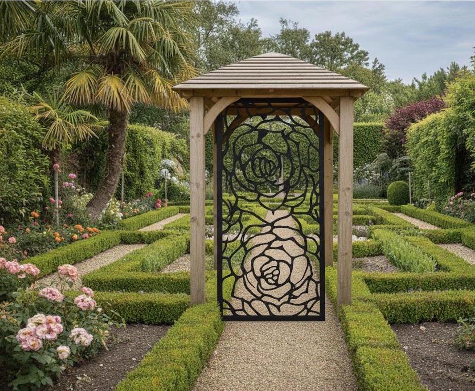 Elegant Plasma Cut Metal Rose Panel | Decorative Outdoor Garden Privacy ...