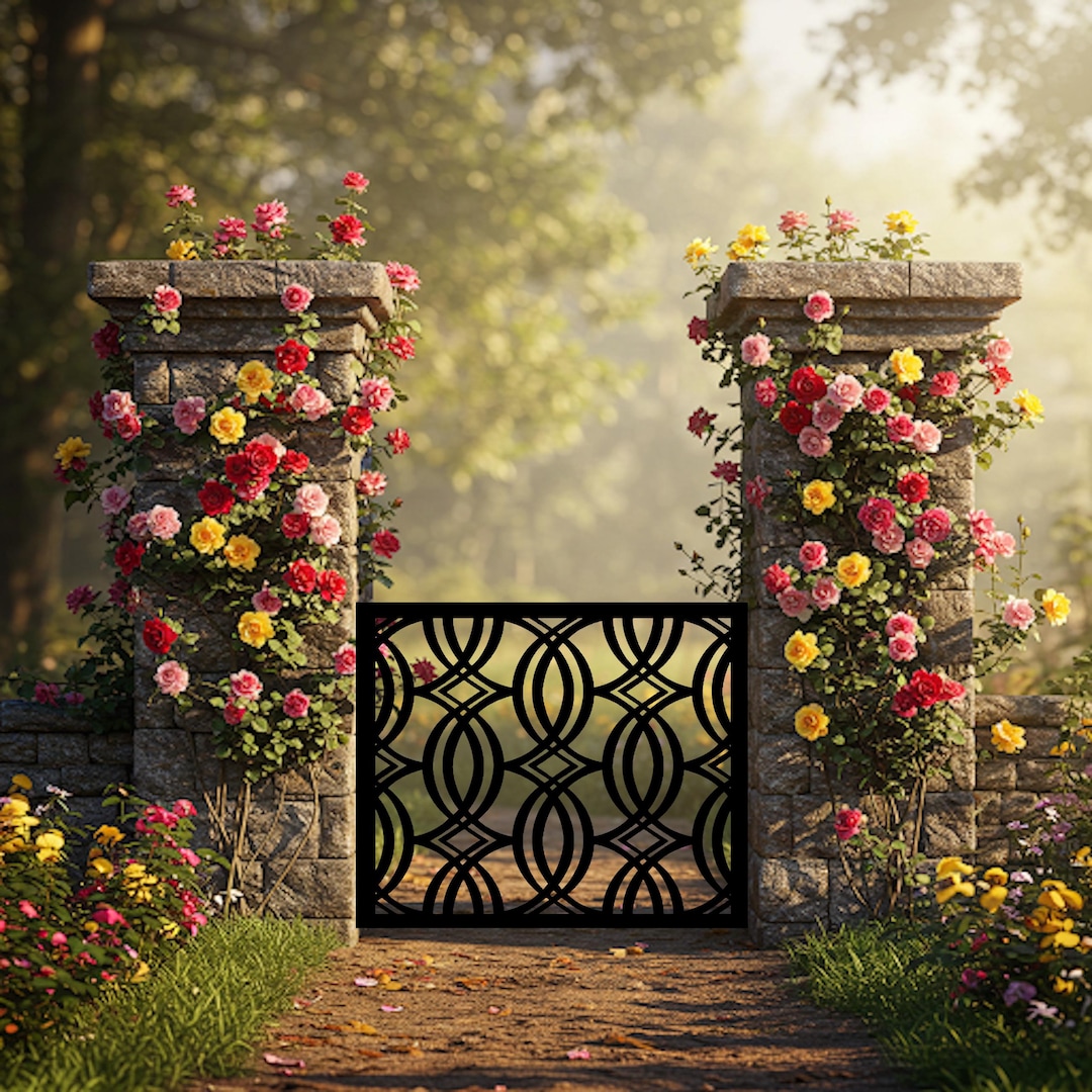 Artistic Metal Garden Gate With Geometric Design – Handcrafted Wood and ...