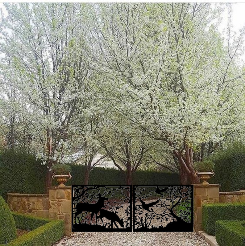 Custom Metal Garden Gate: Modern Deer Design, Steel & Wood - Etsy