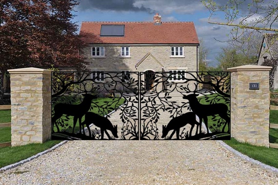 Entry Gate Deer Designs Contemporary Modern Metal Gate, Modern Metal