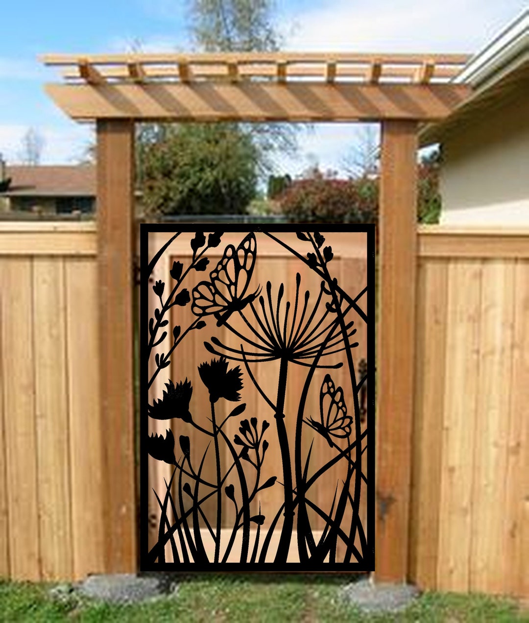 Decorative Metal Garden Gate | Butterfly Floral Design | Steel & Wood ...