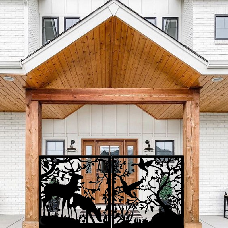 Custom Metal Garden Gate: Modern Deer Design, Steel & Wood - Etsy