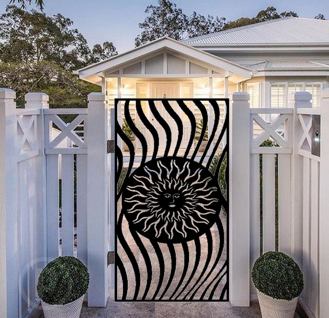 Modern Metal Garden Gate - Decorative Sun Face Privacy Screen - Custom ...