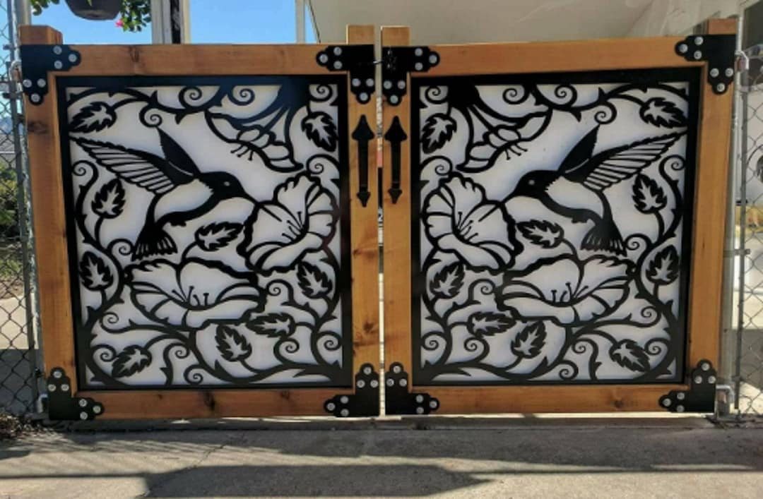 Hummingbird Metal Garden Gate: Wood Frame Entry Gates - Etsy