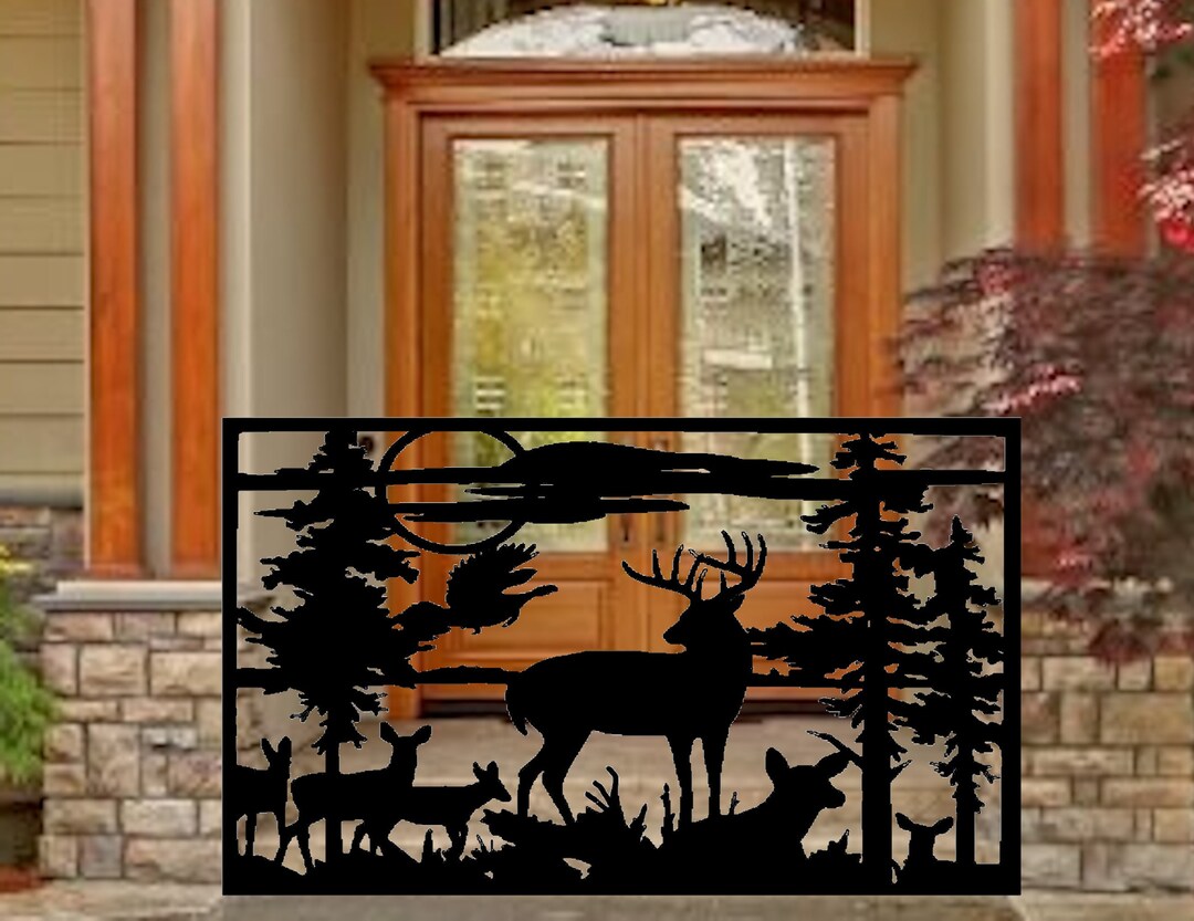 Deer Meyal Gate I Cut Metal Patterned Screen Garden Gate Entry Metal ...