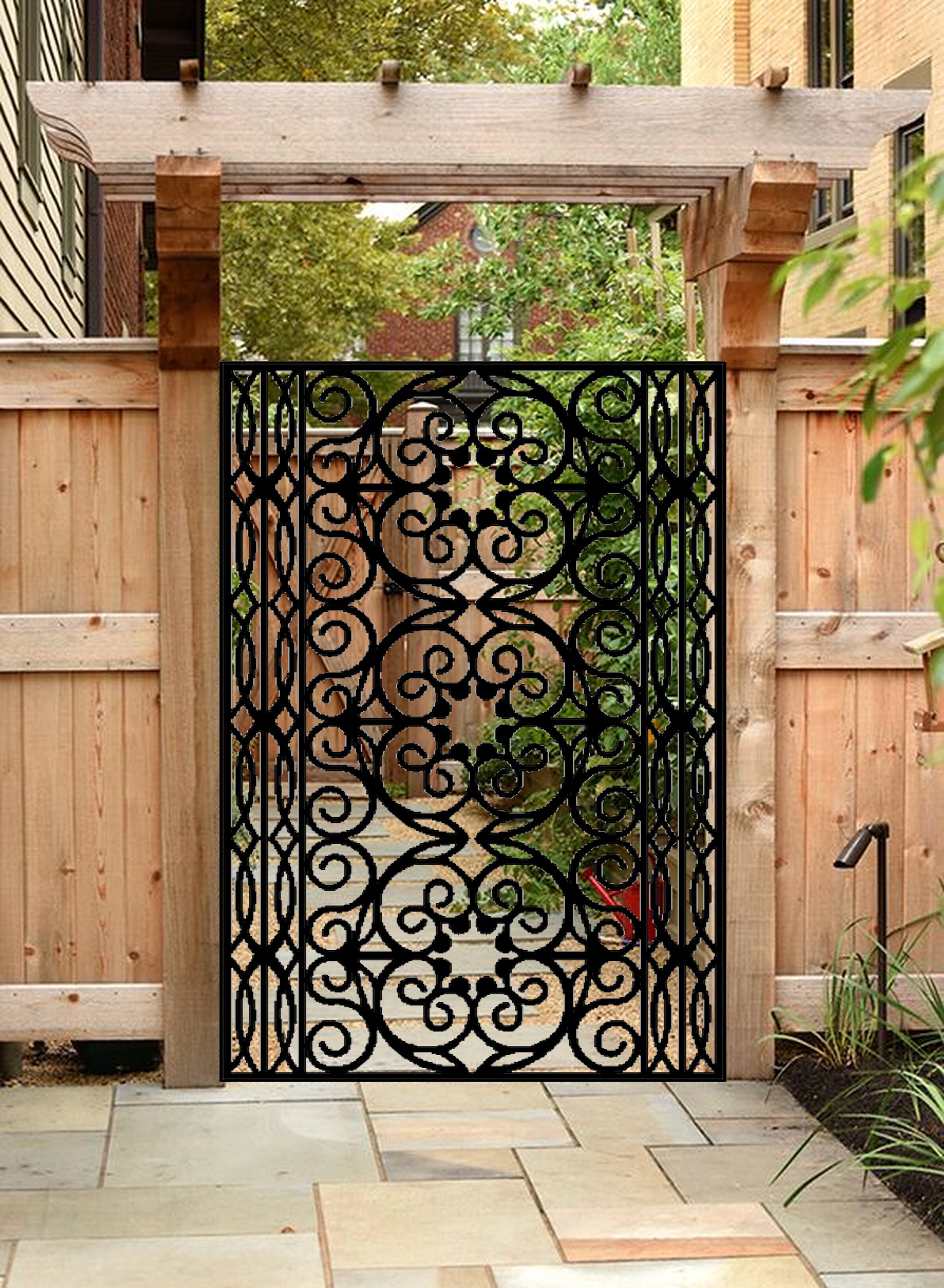 Metal Garden Gate: Steel Privacy Panel, Wood Frame - Etsy