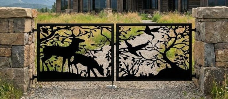 Custom Metal Driveway Gate: Wildlife Silhouette, Modern Entry Gate - Etsy