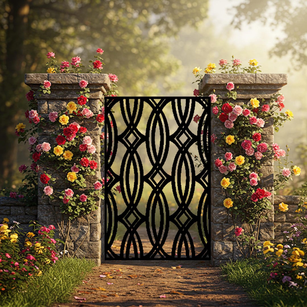 Artistic Metal Garden Gate With Geometric Design – Handcrafted Wood and ...