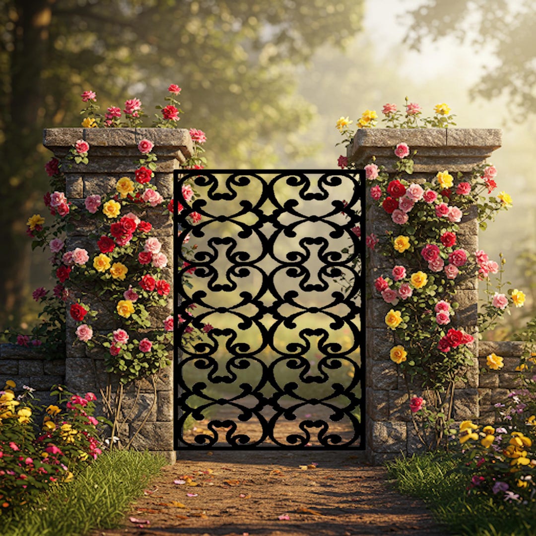 Artistic Metal Garden Gate With Geometric Design – Handcrafted Wood and ...