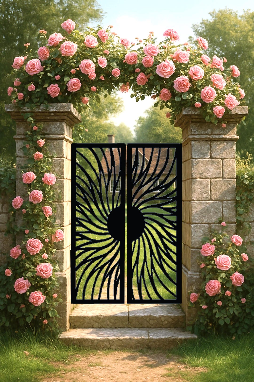 Sun Design Steel Garden Gate | Handcrafted Metal Gate With Wood Frame ...