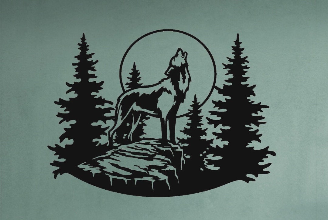 Metal Wall Art I Metal Wolf Decor I Tree Mountain Wolf Family Art I ...