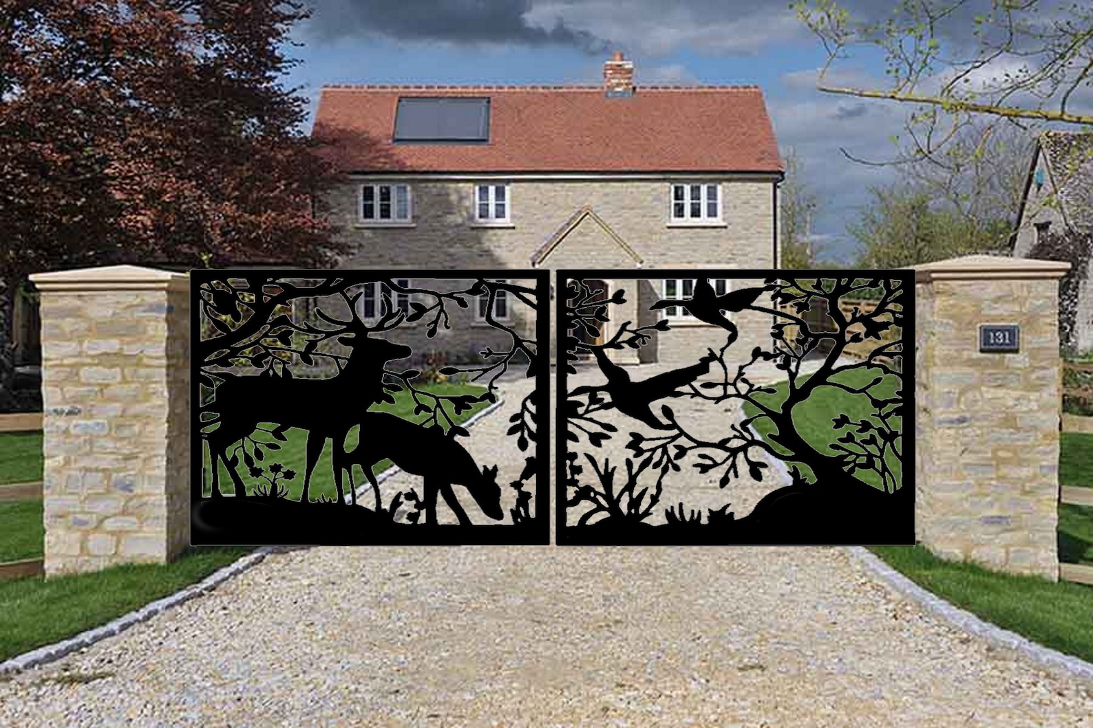 Custom Metal Garden Gate: Modern Deer Design, Steel & Wood - Etsy