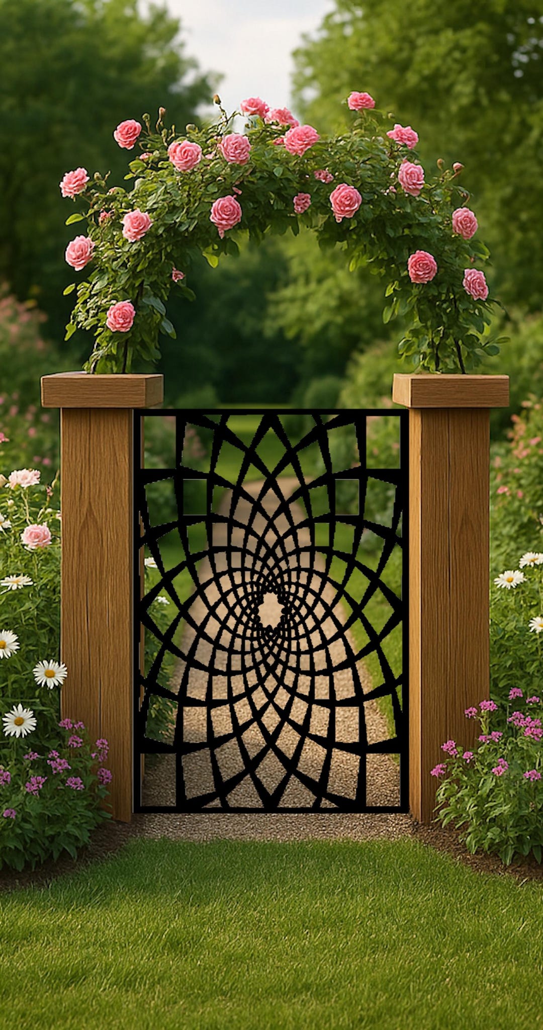 Artistic Metal Garden Gate With Geometric Design – Handcrafted Wood and ...