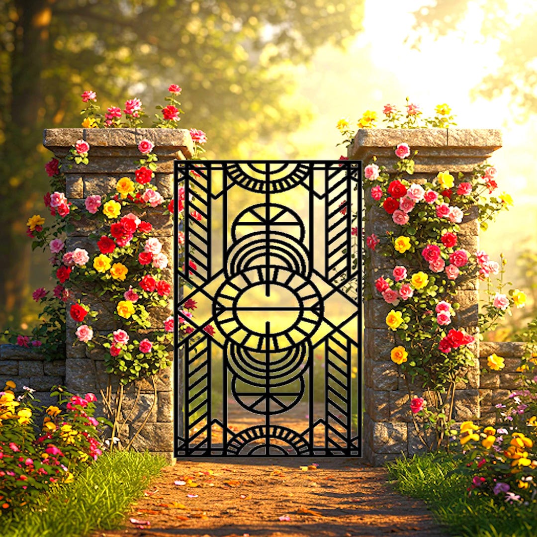 Artistic Metal Garden Gate With Geometric Design – Handcrafted Wood and ...