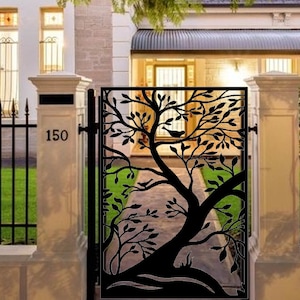 Handmade Steel Garden Gate: Rustic Tree Design, Metal Privacy Panel - Etsy