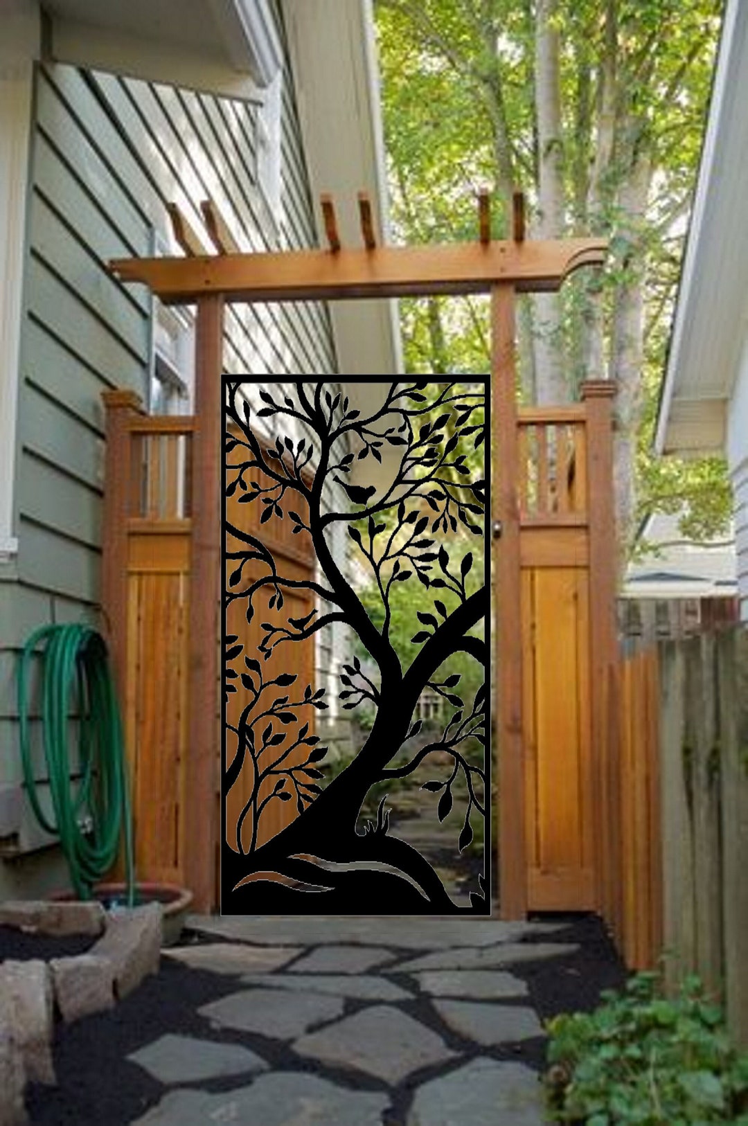Handmade Steel Garden Gate: Rustic Tree Design, Metal Privacy Panel - Etsy