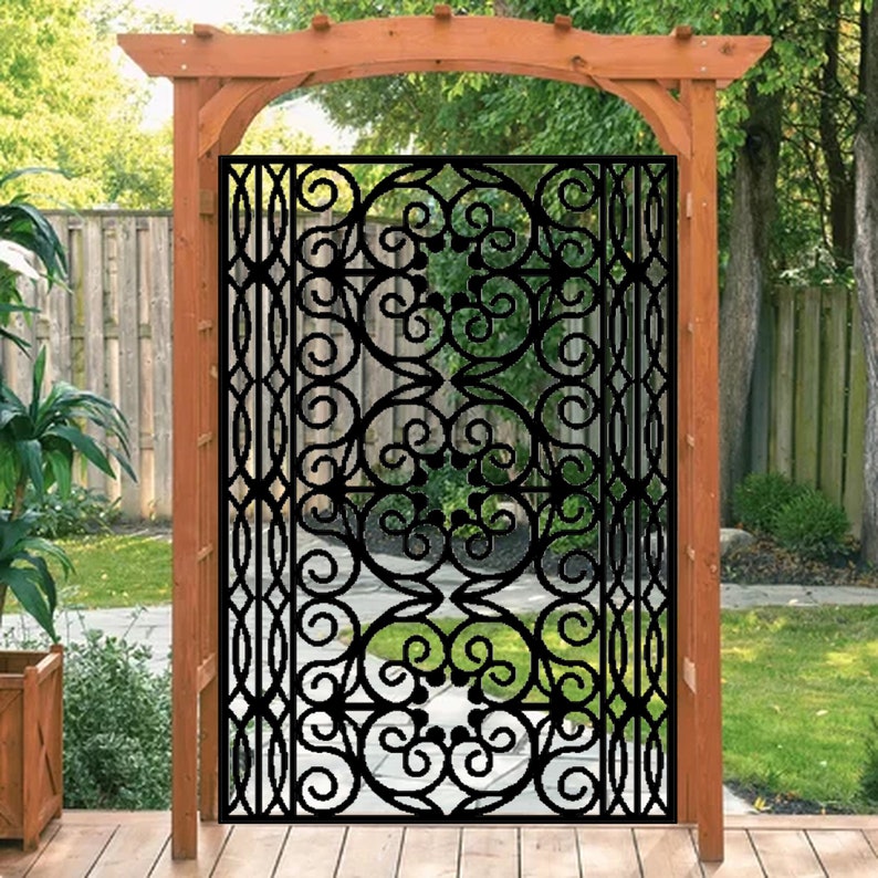 Metal Garden Gate: Steel Privacy Panel, Wood Frame - Etsy