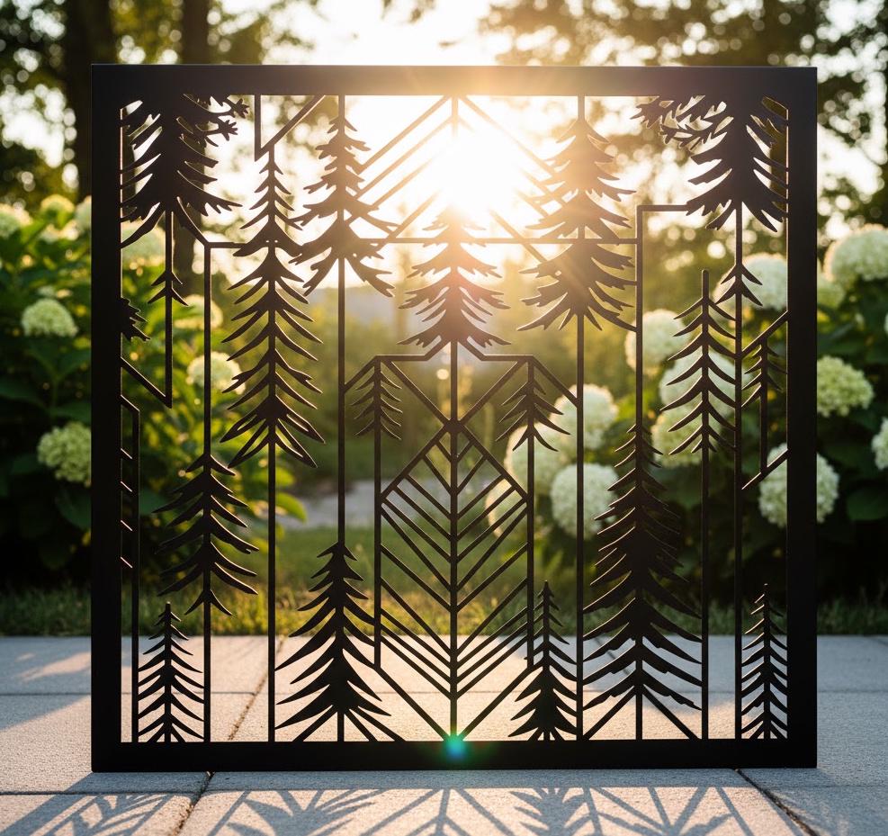 Modern Metal Privacy Screen I Outdoor Forest Fence I Panel Custom Size ...