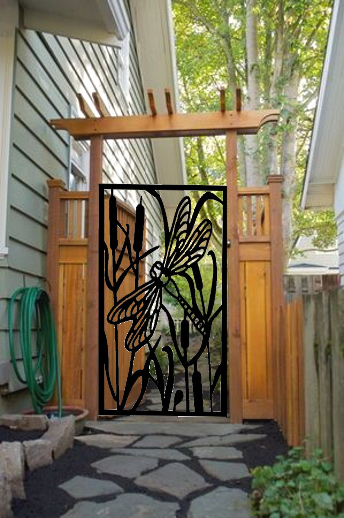 Decorative Metal Garden Gate: Steel Privacy Panel With Wood Frame - Etsy