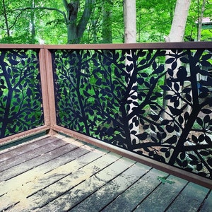 Steel Railing Panel Insert: Trees, Leaves, Birds - 54''x36'' Metal Art ...