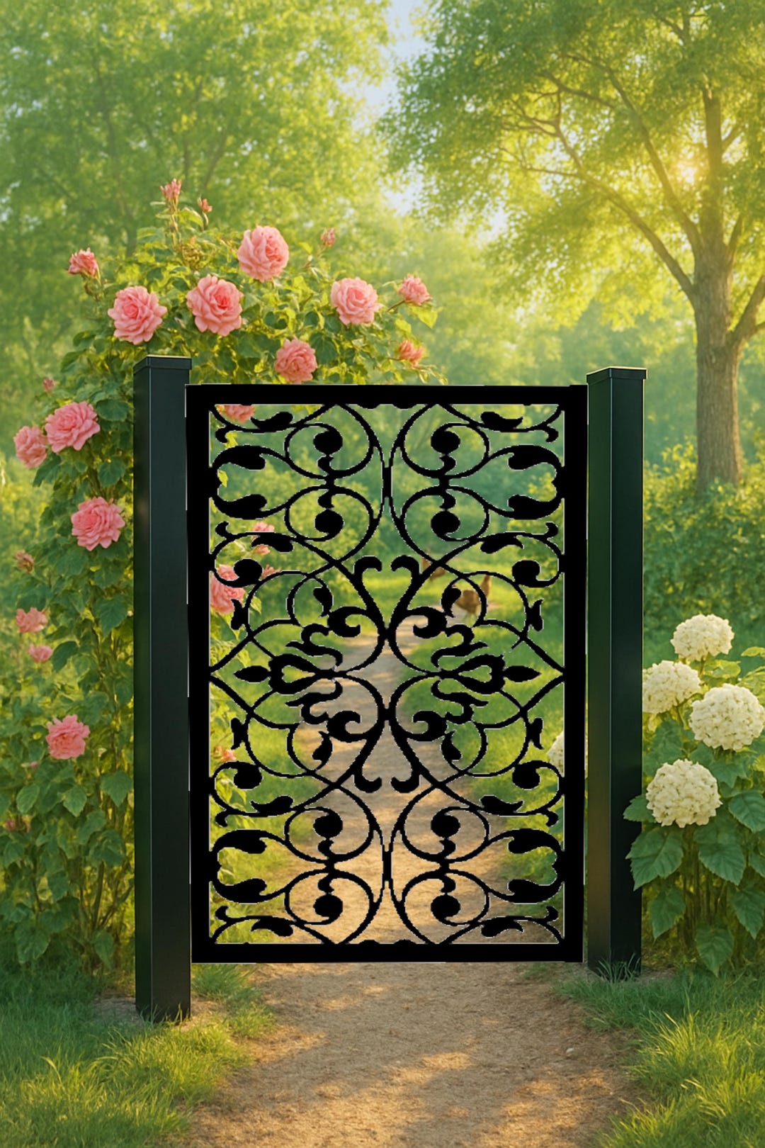 Artistic Metal Garden Gate / Geometric Design / Handcrafted Wood ...
