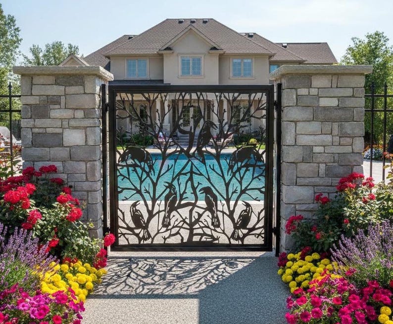 Raven Metal Art Panel: Wood & Steel Garden Gate - Etsy