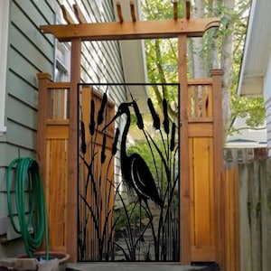 Heron and Bull Rushes Metal Gate | Decorative Garden Gate With Heron ...