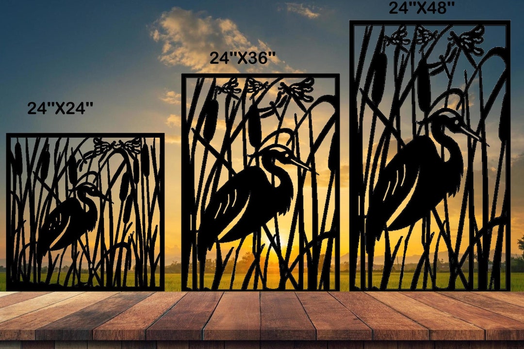 Blue Heron Metal Wall Art: Swamp Scene Privacy Screen - Etsy