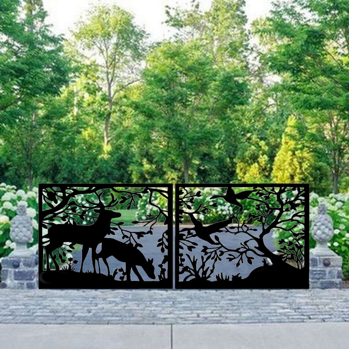 Custom Metal Garden Gate: Modern Deer Design, Steel & Wood - Etsy