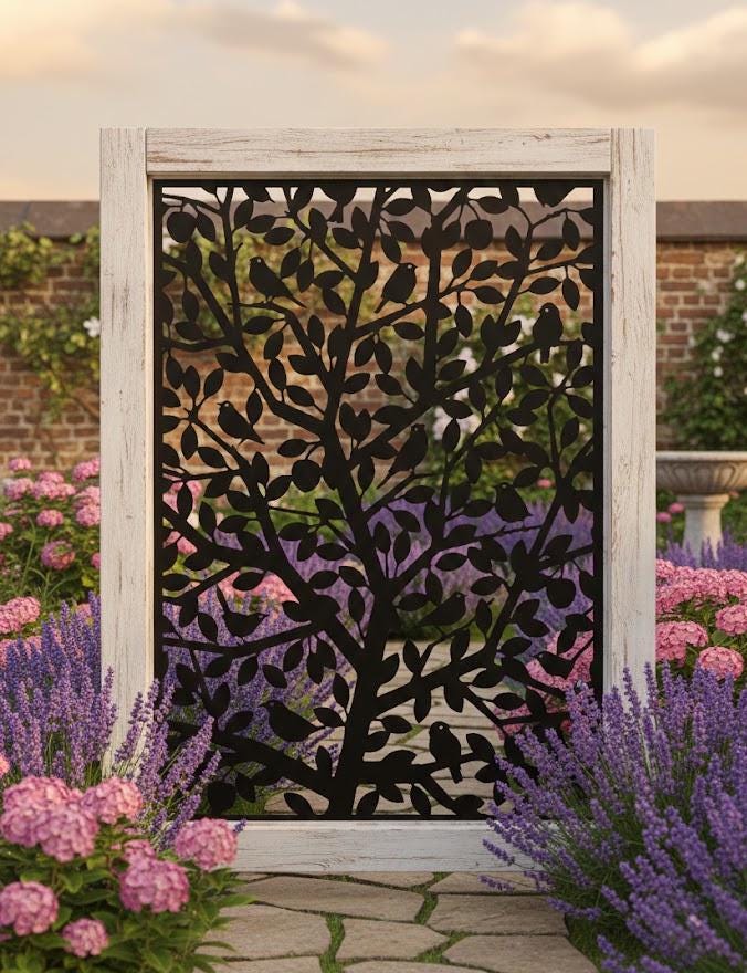Decorative Panel With Birds & Trees / Privacy Screen / Garden Art - Etsy