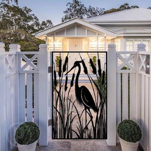 Heron and Bull Rushes Metal Gate | Decorative Garden Gate With Heron ...