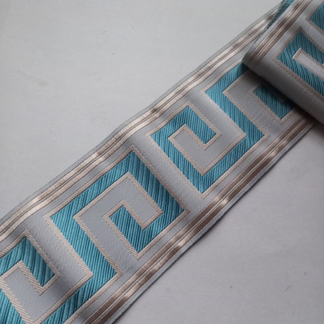 Curtain Trim Greek Key Teal Aqua Turquoise Fabric Ribbon 3 1/2 Inch ...