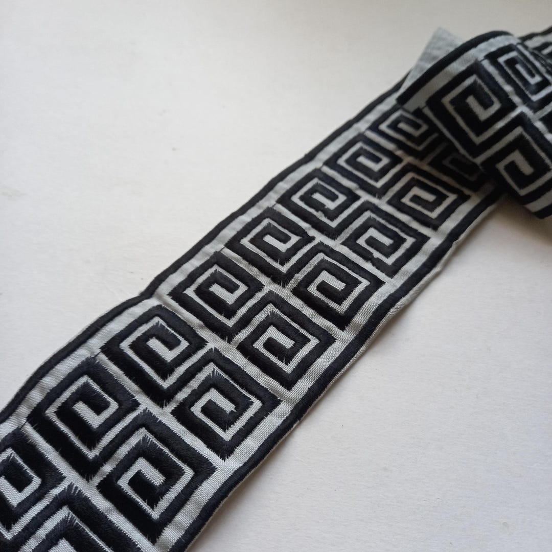 Greek Tile Black Fabric Trim for Curtains Drapery Yard 2 1/2" 60mm ...